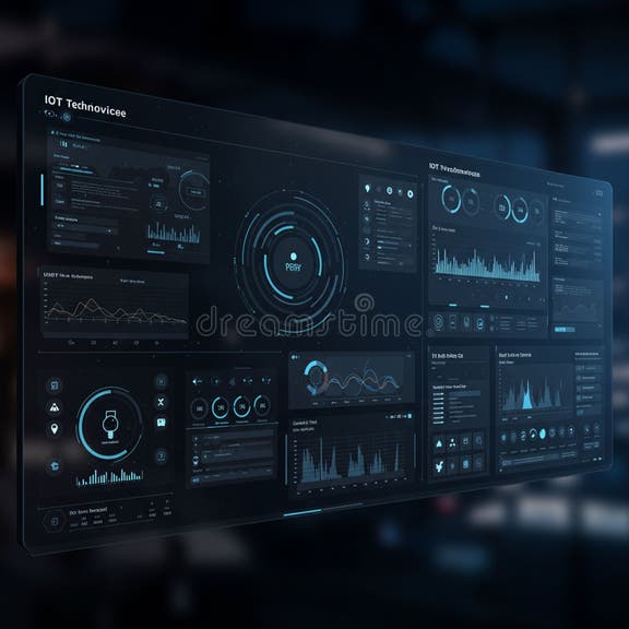 Futuristic Digital Dashboard Interface Featuring Multiple Data Visualization Elements, Stock ...