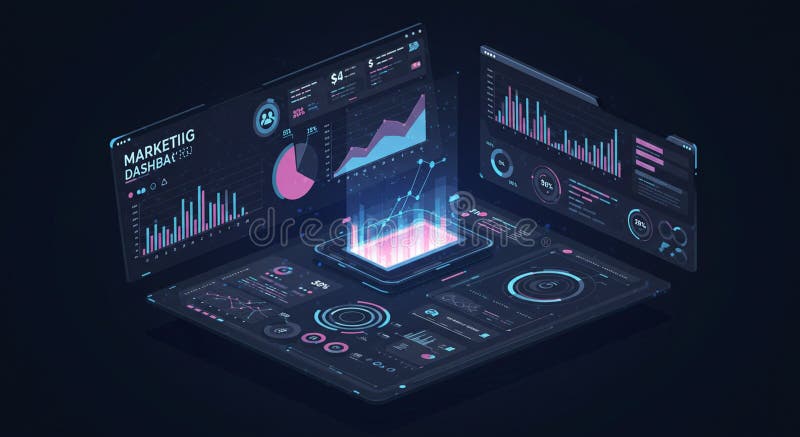 Futuristic Digital Dashboard Interface Featuring Multiple Data ...