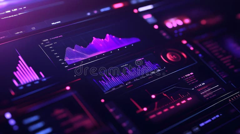 Futuristic Digital Dashboard Interface with Glowing Pink and Purple ...