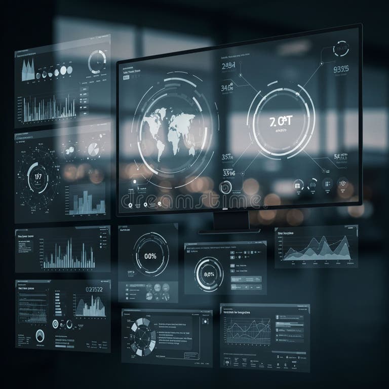 Futuristic Digital Dashboard Interface with Multiple Data Analytics ...
