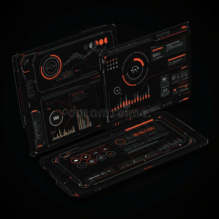 Futuristic Digital Dashboard with Multiple Panels Displaying Various Data Stock Illustration ...