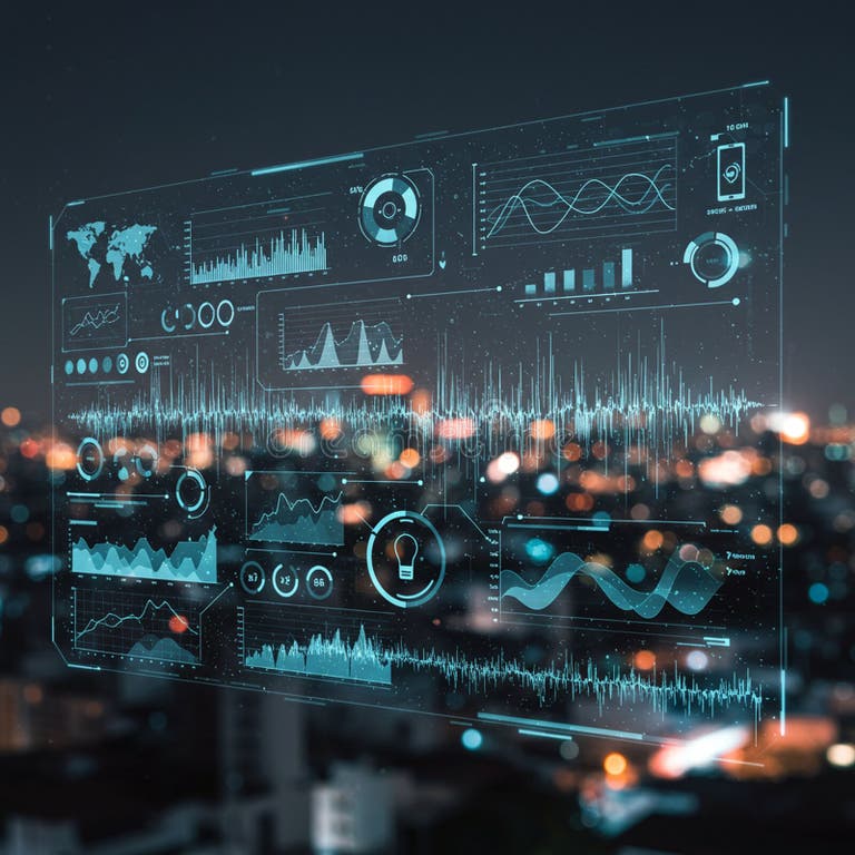 Futuristic Digital Dashboard Overlay Displaying Various Data ...