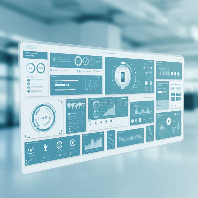 A Futuristic, Digital Dashboard Screen Displays Various Data ...