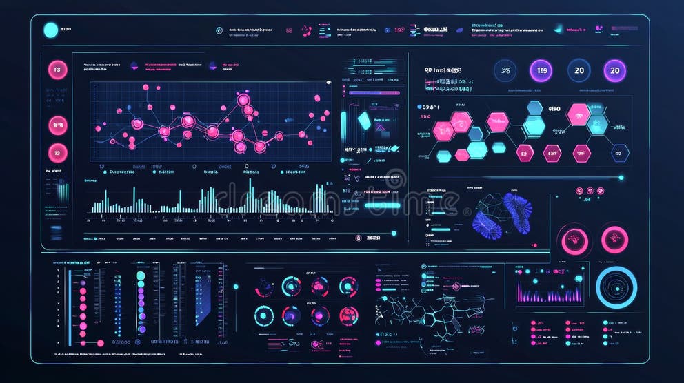 Futuristic Digital Data Analytics Dashboard with Neon UI Elements and ...