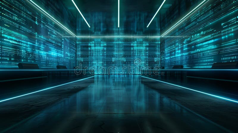 Futuristic Digital Data Center with Glowing Lights, Abstract Technology Backdrop and Holographic ...