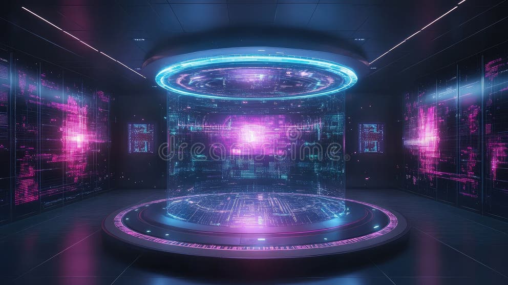Futuristic Digital Data Center with Holographic Interface and Neon ...