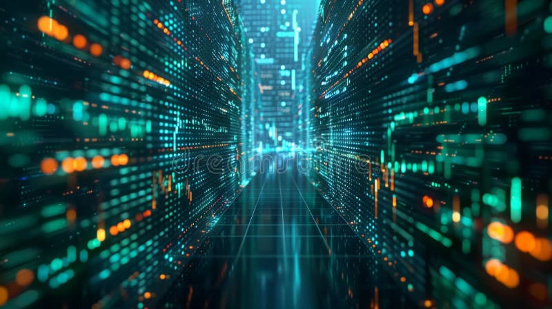 Futuristic Digital Data Center with Server Racks, Glowing LED Lights ...