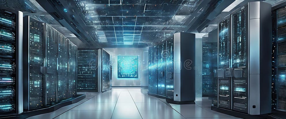 A Futuristic Digital Data Center.created with the Help of Artificial Intelligence. Stock ...