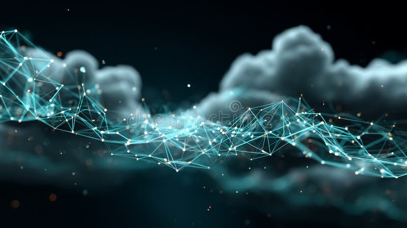 Futuristic Digital Data Cloud System with Glowing Interconnected Nodes and Abstract Shapes ...