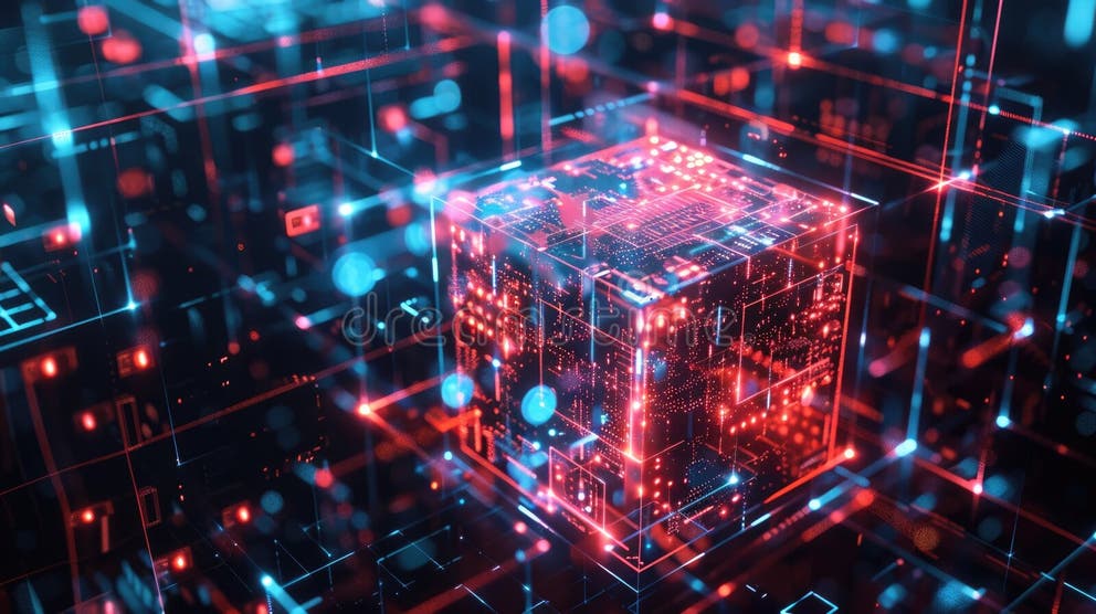 Futuristic Digital Data Cube Network with Glowing Circuitry and Cyber ...