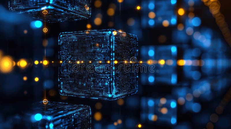 Futuristic Digital Data Cubes in a Dark Space for High-tech Background ...