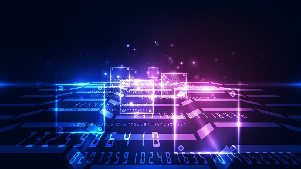 Futuristic Digital Data Flow Background with Glowing Binary Numbers and Neon Light Effects Stock ...