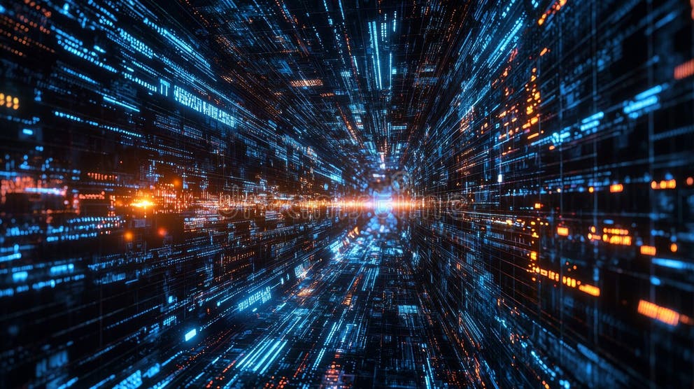 Futuristic Digital Data Flow in a Glowing Cyber Environment Stock Image ...