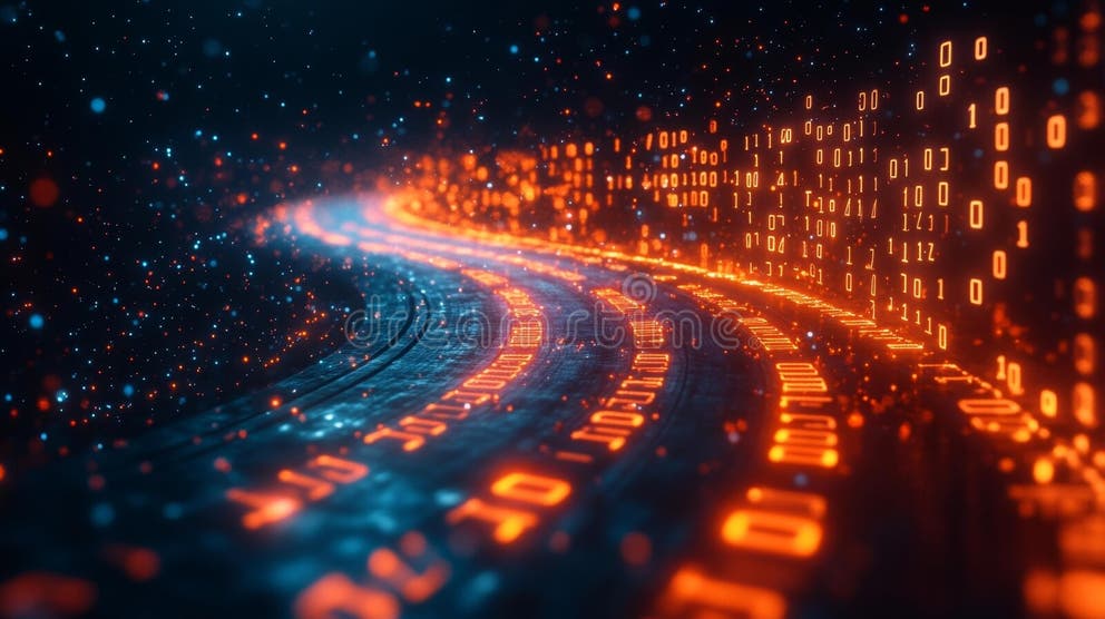 Futuristic Digital Data Highway with Glowing Binary Code Stock ...