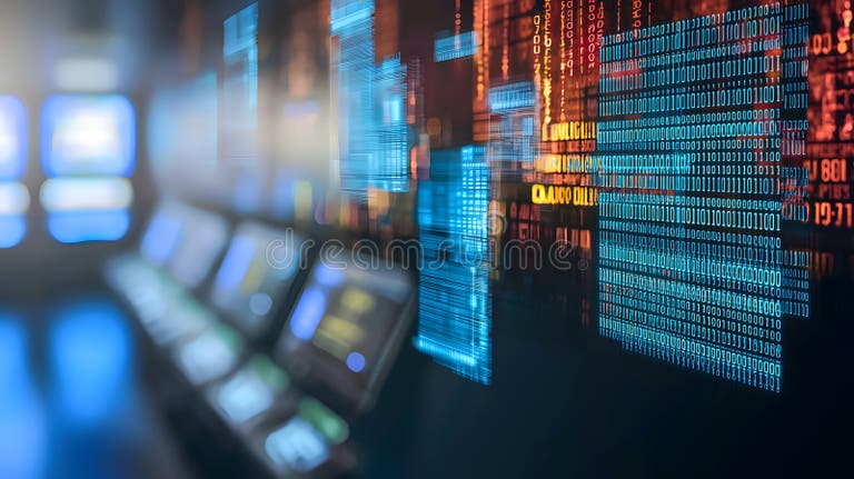 Futuristic Digital Data Interface with Binary Code Stock Illustration - Illustration of monitor ...
