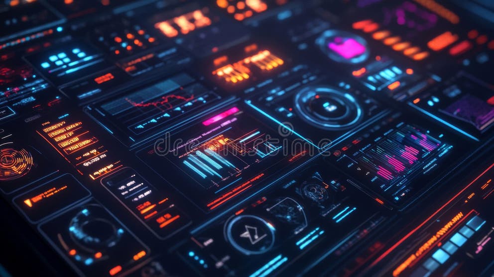 Futuristic Digital Data Interface with Glowing Graphics Stock Illustration - Illustration of ...