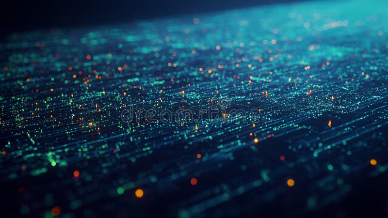 Futuristic Digital Data Landscape with Glowing Particles and Circuit ...