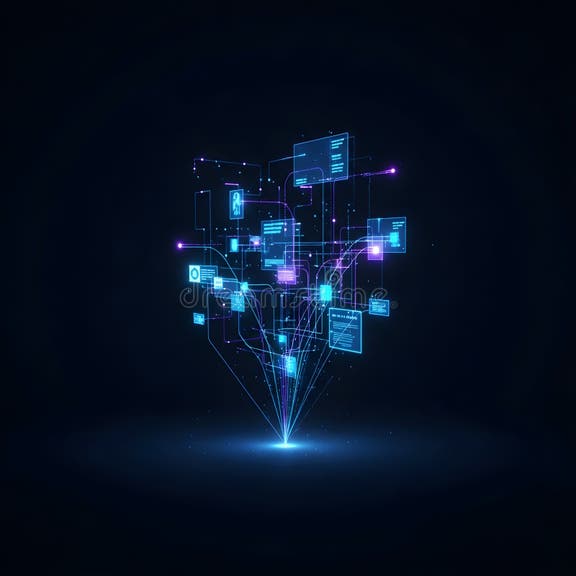 Futuristic Digital Data Network and AI Visualization Stock Illustration - Illustration of grid ...