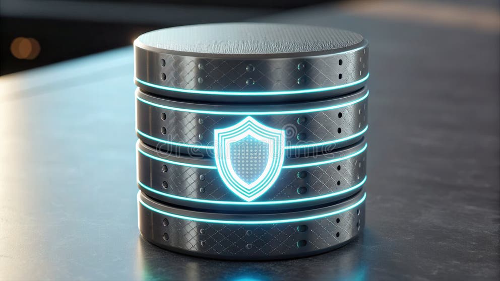 Futuristic Digital Data Storage Device with Glowing Security Shield ...
