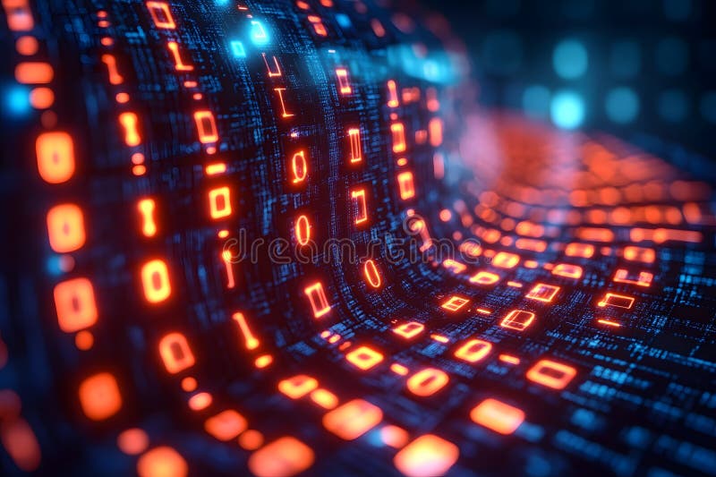 Futuristic Digital Data Stream with Binary Code and Glowing Technology Elements Generative AI ...