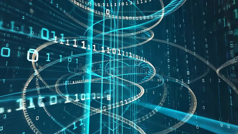 Futuristic Digital Data Stream With Binary Code And Helix Design For Tech Innovation Generative