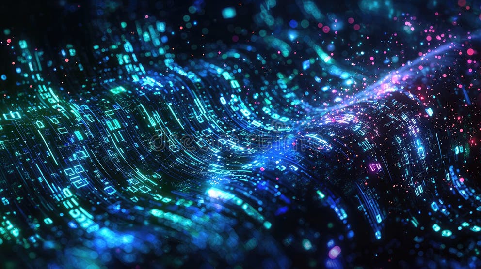 Futuristic Digital Data Stream with Glowing Binary Code and Light ...