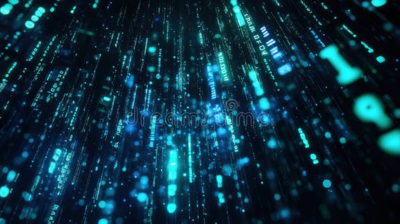 Futuristic Digital Data Stream with Glowing Blue Matrix Lines and ...
