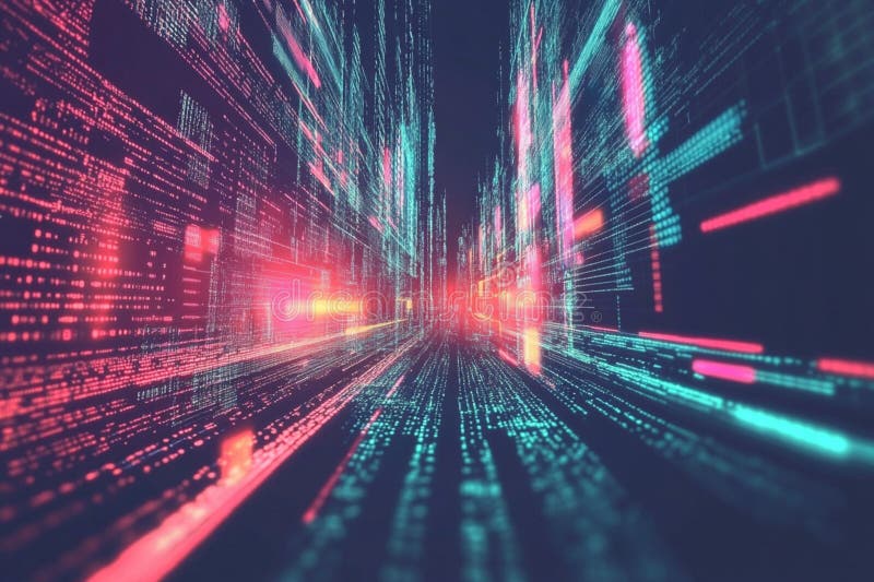 Futuristic Digital Data Stream with Glowing Neon Lights, Representing ... Futuristic Digital Data Stream with Glowing Neon Lights, Representing ...