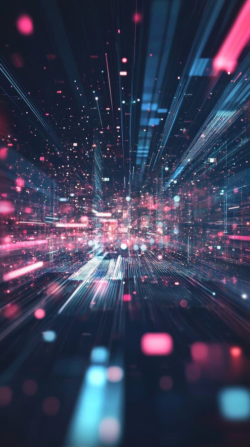 Futuristic Digital Data Stream with Glowing Particles and Dynamic Light Trails Stock ...
