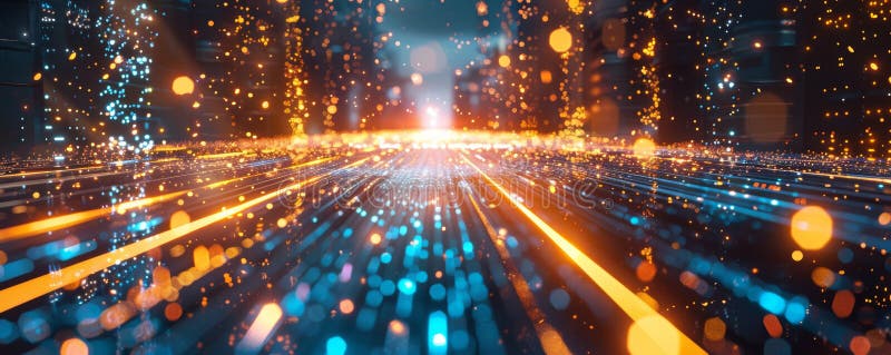Futuristic Digital Data Stream with Glowing Particles and Light Trails ...