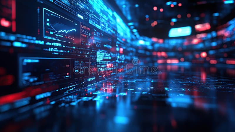 Futuristic Digital Data Stream Interface with Red and Blue Glowing ...