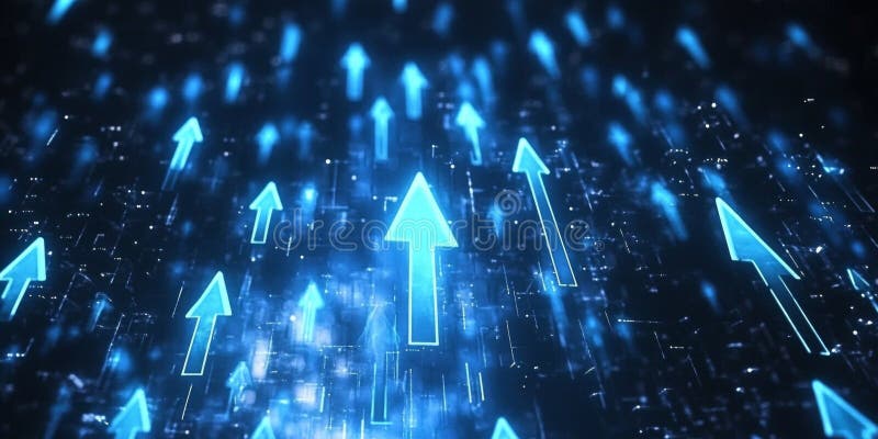 Futuristic Digital Data Stream Network with Neon Arrows Rising ...