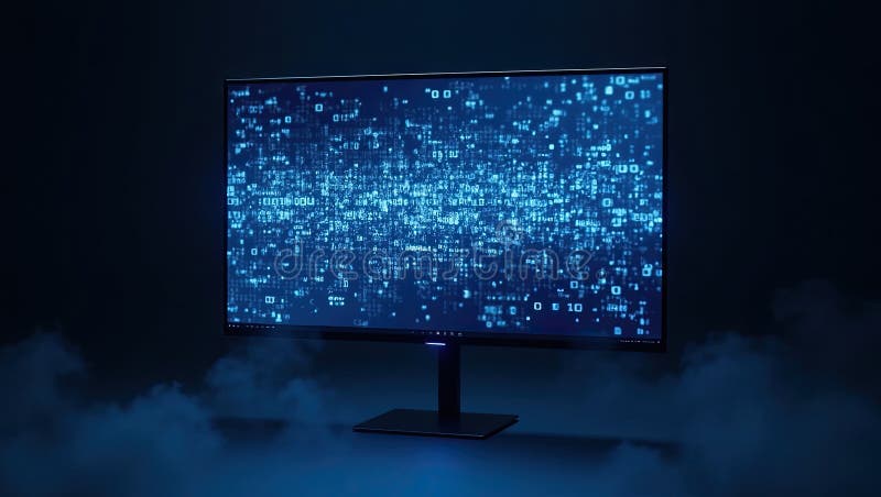 Futuristic Digital Data Stream On Screen With Binary Code Abstract