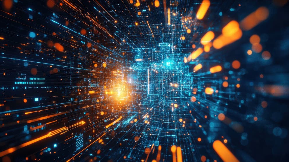 Futuristic Digital Data Stream and Technology Network with Light Trails ...