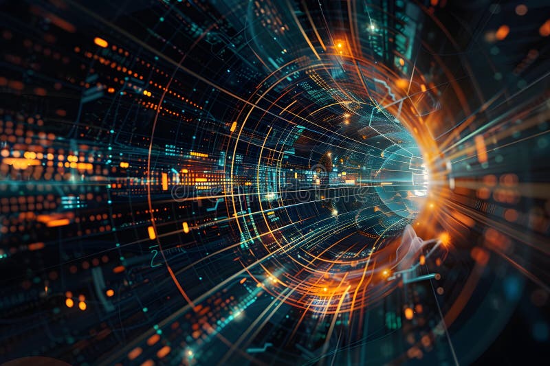 Futuristic Digital Data Stream Tunnel Stock Illustration - Illustration ...