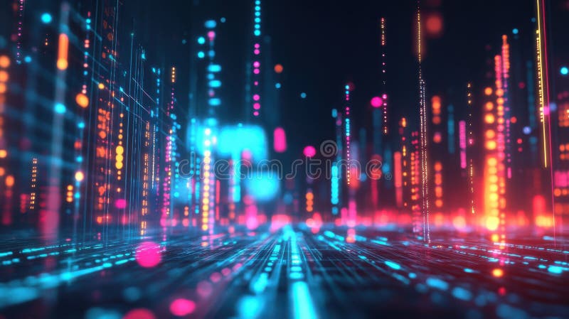 Futuristic Digital Data Stream with Vibrant Neon Lights Abstract Design ...