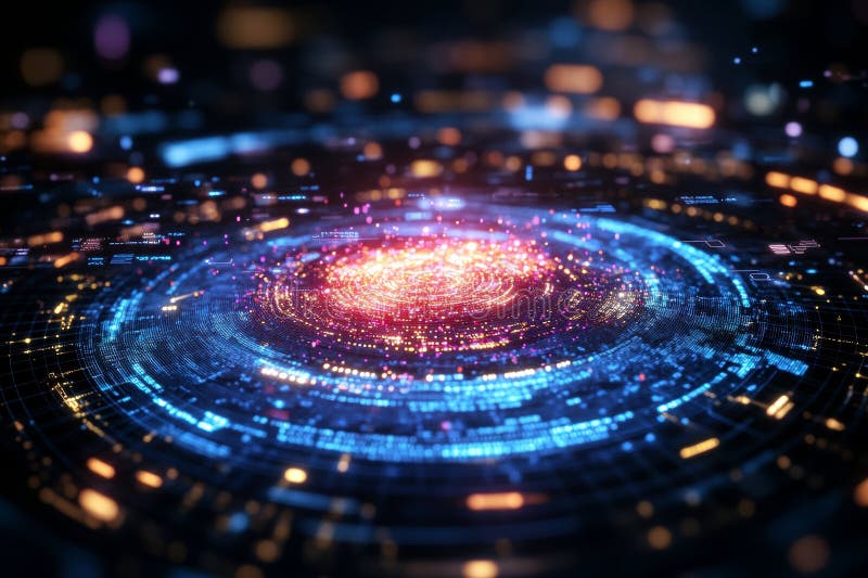 Futuristic Digital Data Swirl with Glowing Particles Stock Photo ...