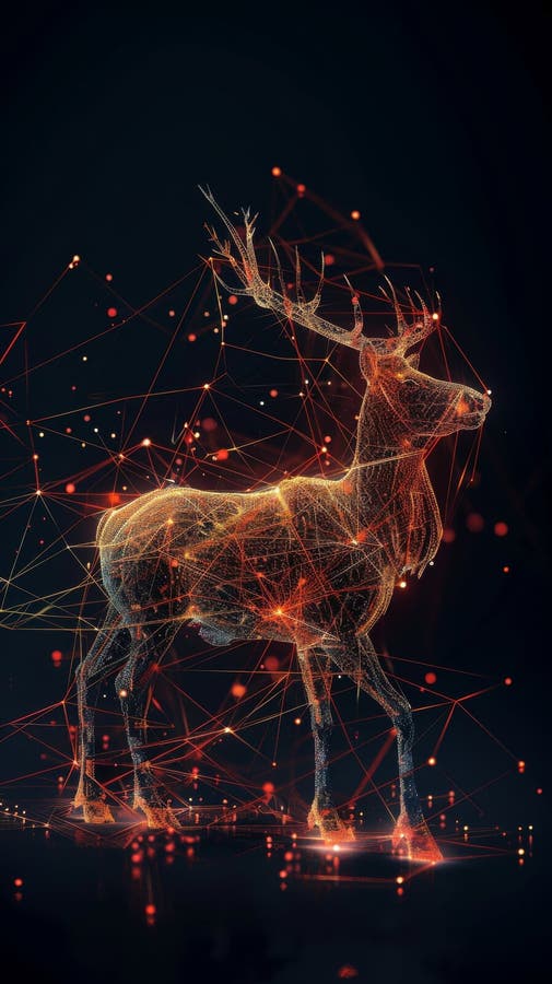 Futuristic Digital Deer with Glowing Wireframe and Abstract Network ...