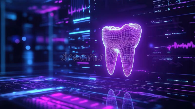 Futuristic Digital Dental Implant Visualized in Neon Blue and Purple ...