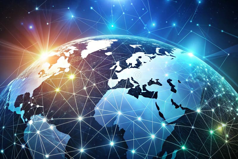 Panoramic Abstract Dot and Triangle Connection Background, the World is ...