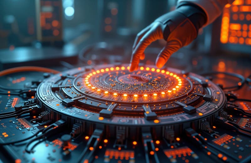 Futuristic Digital Device with Glowing Connections, Wires Sits on ...