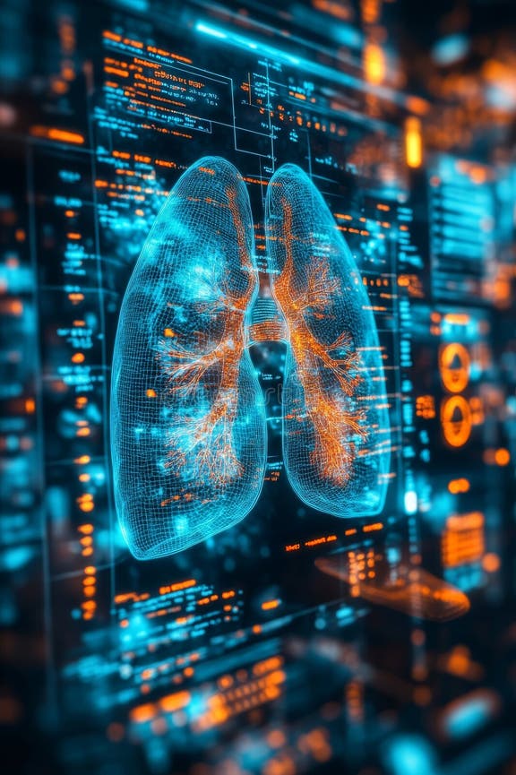 Futuristic Digital Device Holographic Lung Model, Respiratory Metrics ...