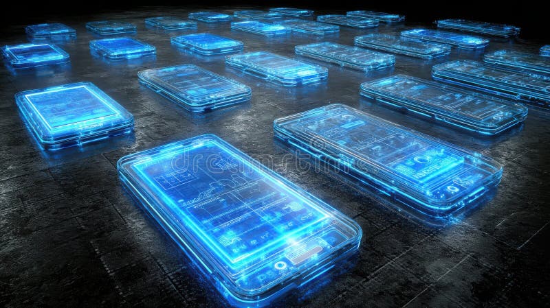 Futuristic Digital Devices Displaying Transparent User Interfaces on ...