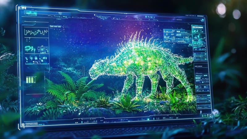 Futuristic Digital Dinosaur Simulation in a Virtual Jungle Environment ...
