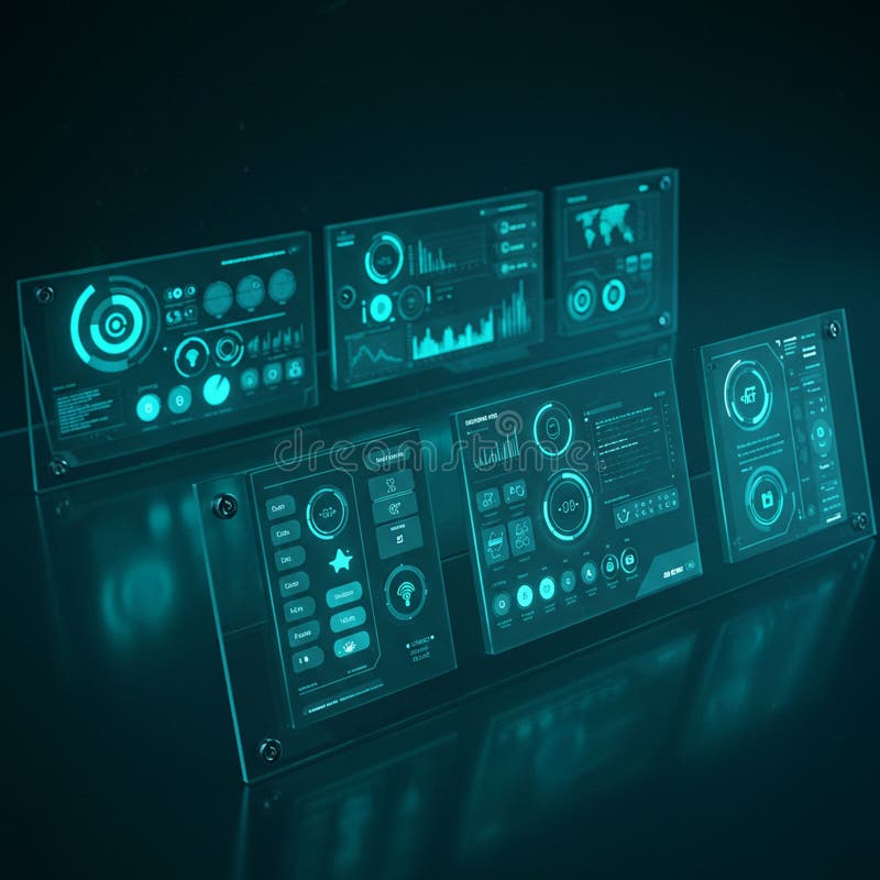 Multiple Glowing Transparent Digital Screens Stock Illustrations – 221 ...