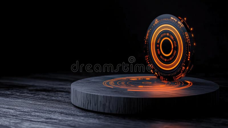 Futuristic Digital Display with Glowing Orange Elements on a Dark ...