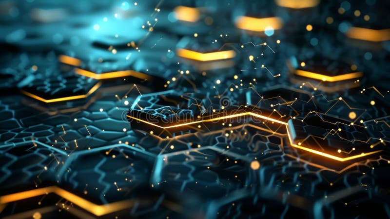 Futuristic Digital Display of Illuminated Hexagons and Geometric ...