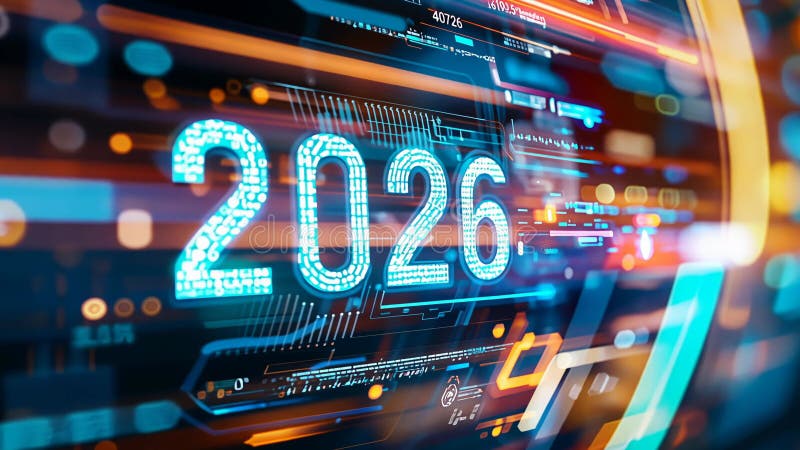 Futuristic Digital Display with Illuminated 2026 in Neon Cyberpunk ...