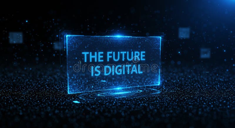 Futuristic Digital Display with the Phrase "the FUTURE is DIGITAL" in Glowing Blue Stock ...