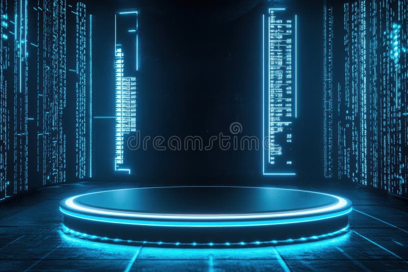 Futuristic Digital Platform Glowing Blue Data Streams Stock Photos ...